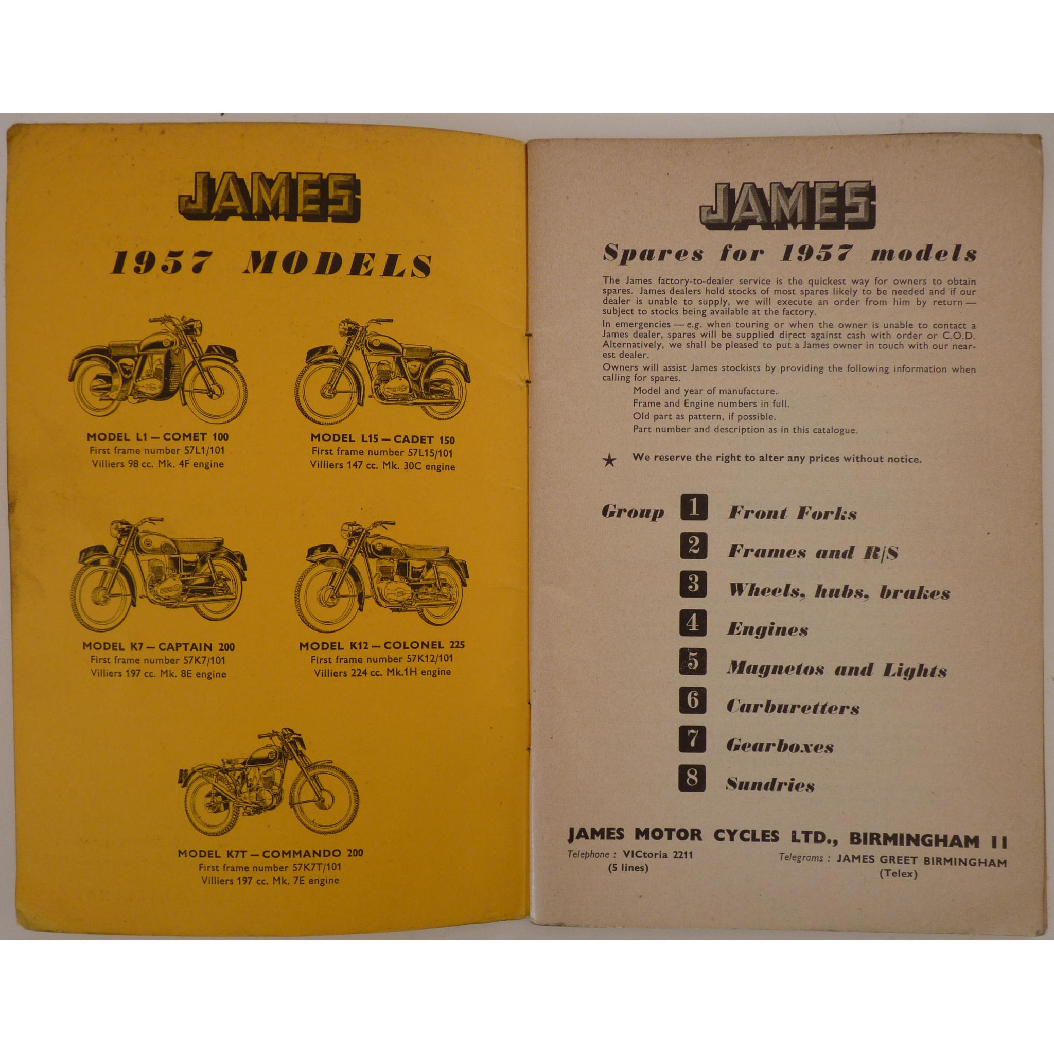 James Spare Parts List/Catalogue/Book for the 225cc Colonel Model K12 ...