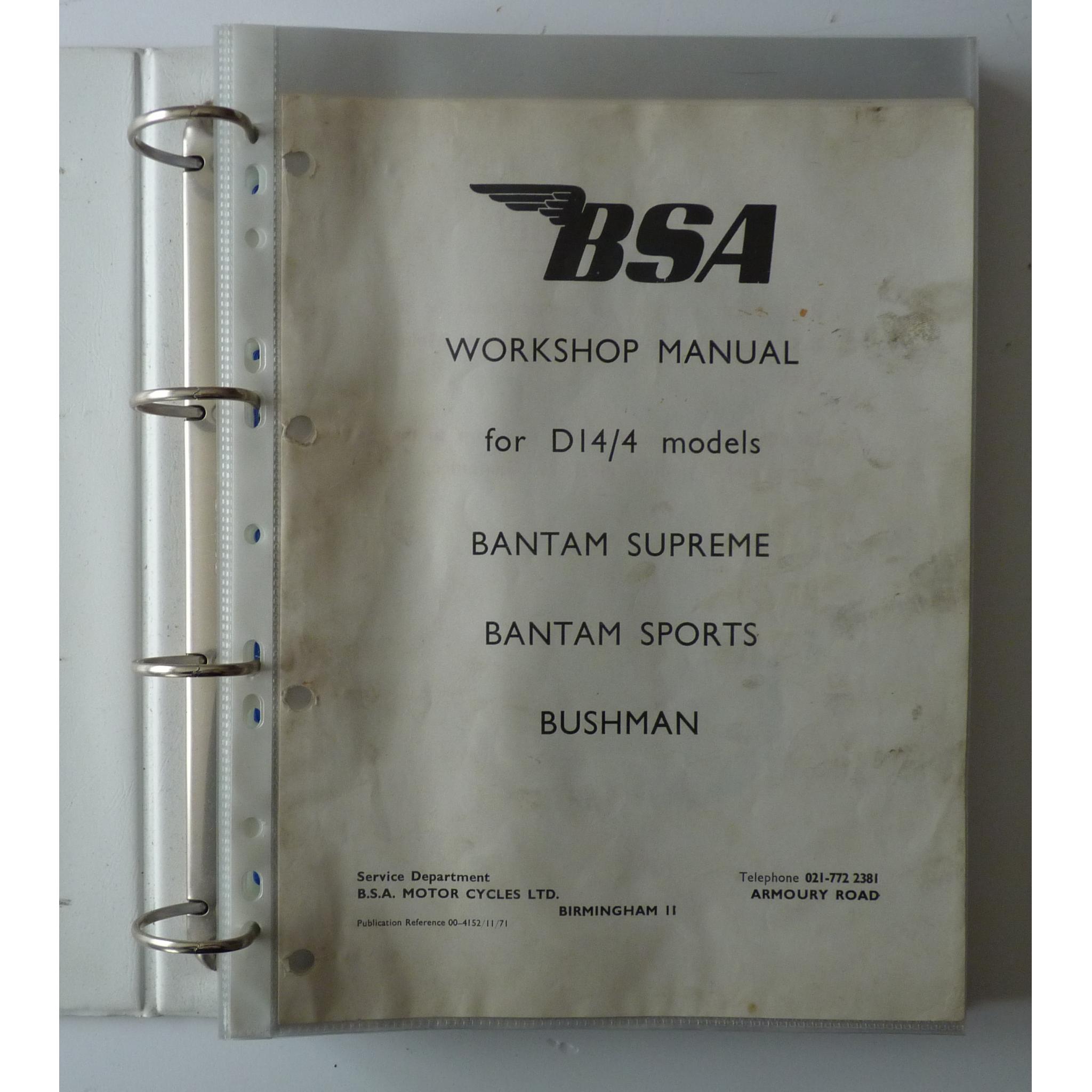 Original BSA Bantam D14/4 Workshop Manual in Ring Binder with ...