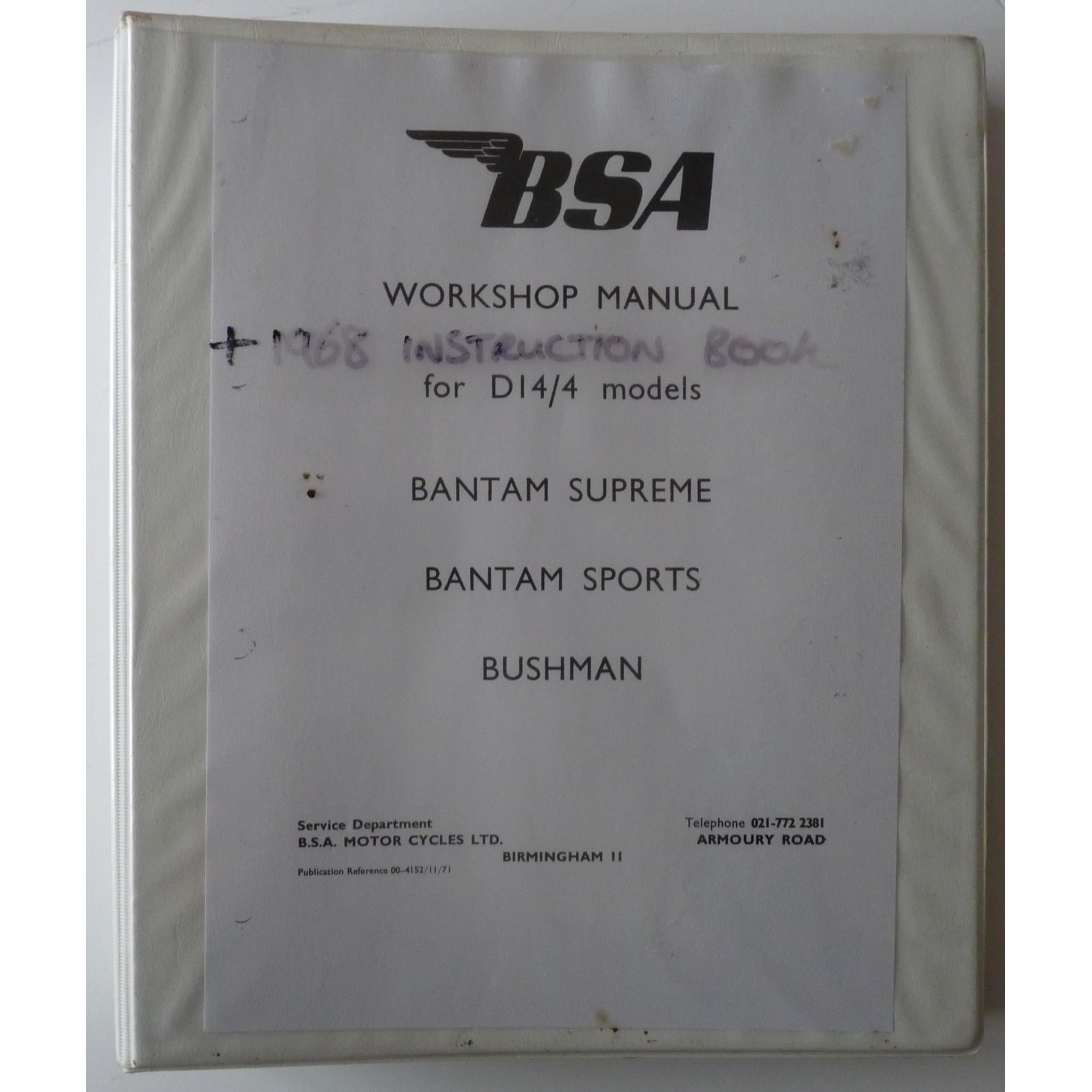 Original BSA Bantam D14/4 Workshop Manual in Ring Binder with ...