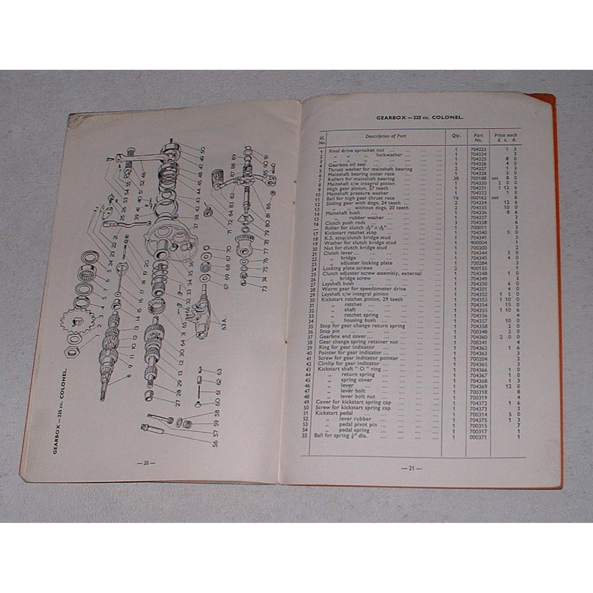 James Spare Parts List/Catalogue/Book for the 225cc Colonel Model K12 ...