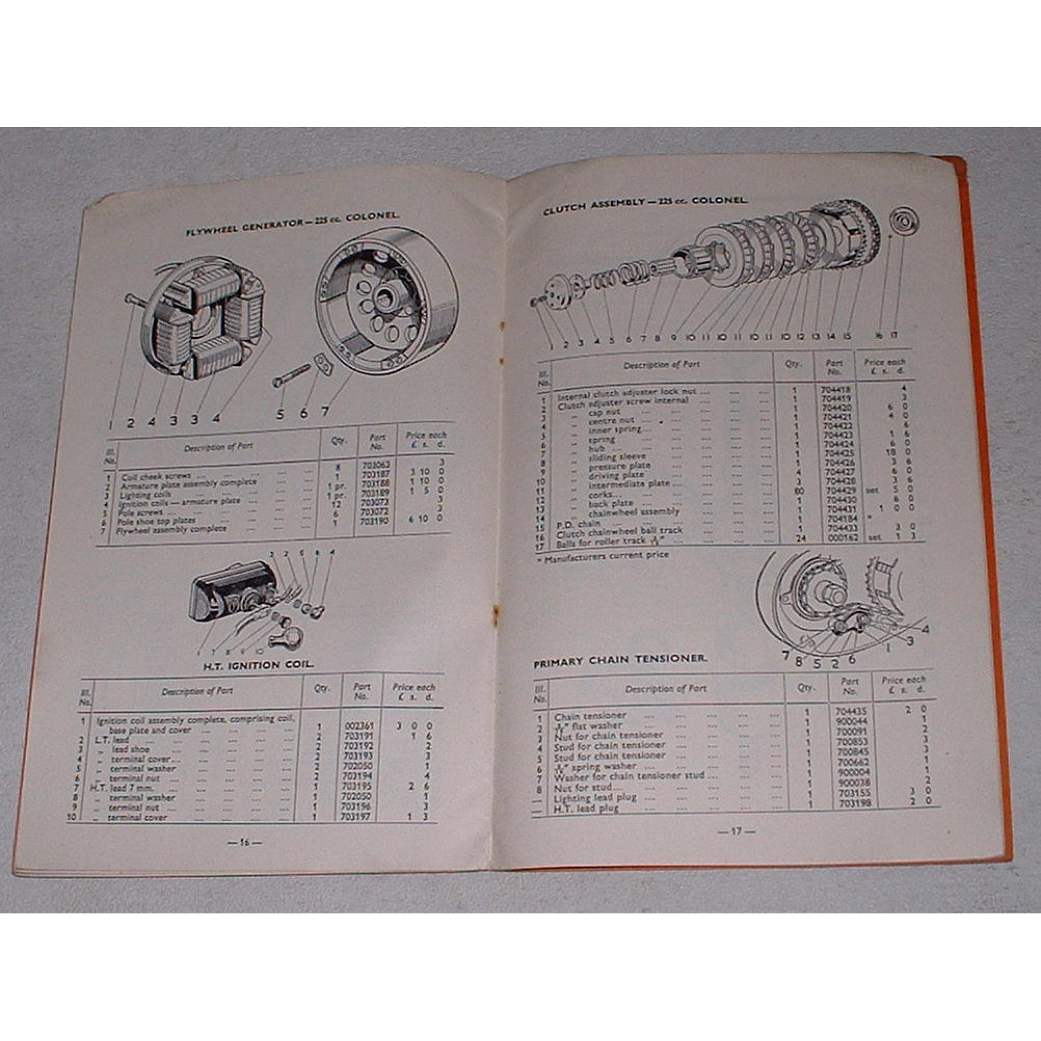 James Spare Parts List/Catalogue/Book for the 225cc Colonel Model K12 ...